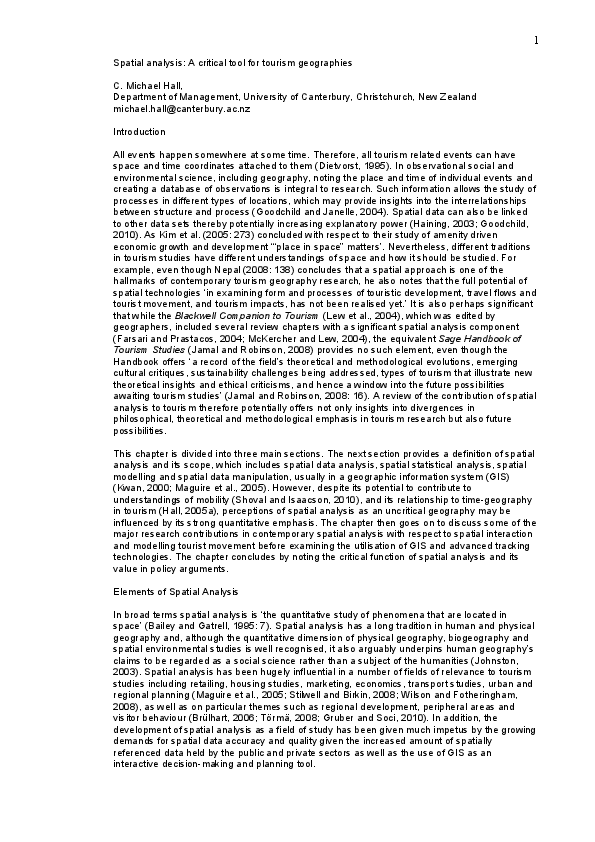 (PDF) Spatial analysis: A critical tool for tourism geographies