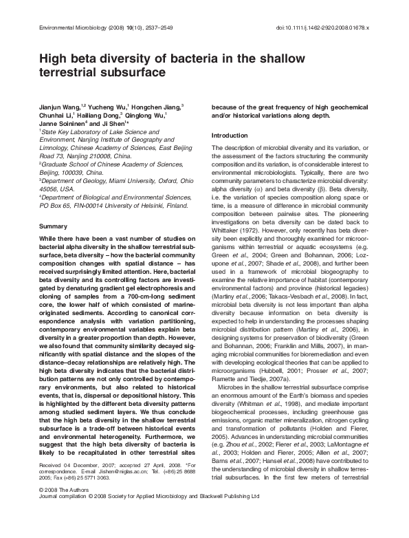 (PDF) High beta diversity of bacteria in the shallow terrestrial subsurface