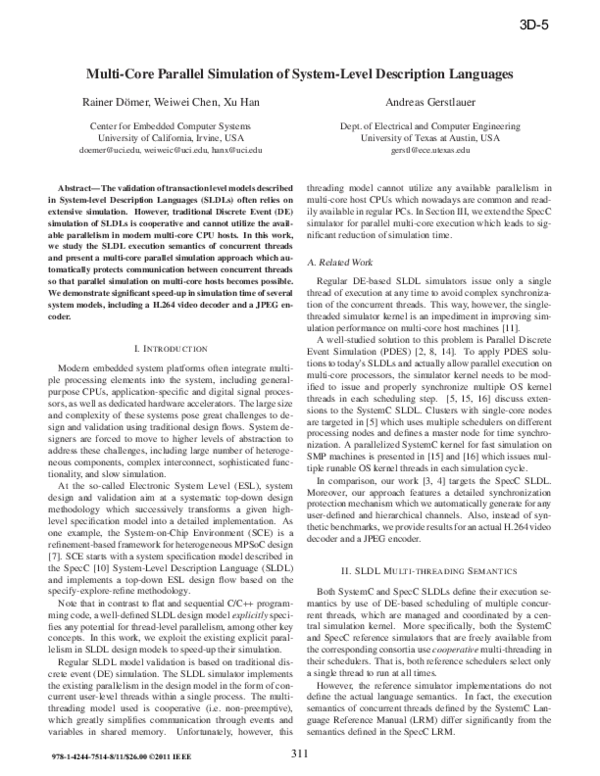 Multi Core Parallel Simulation Of System Level Description Languages