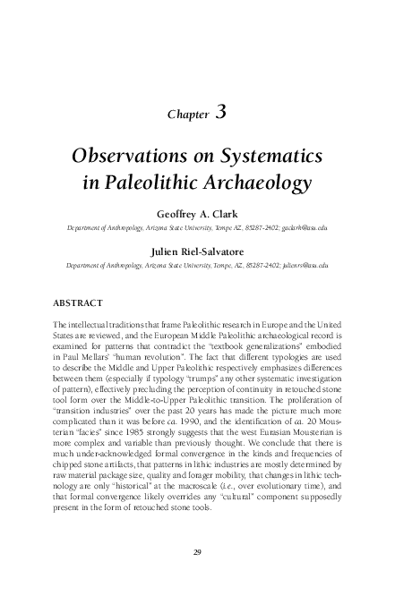 (PDF) Observations on Systematics in Paleolithic Archaeology