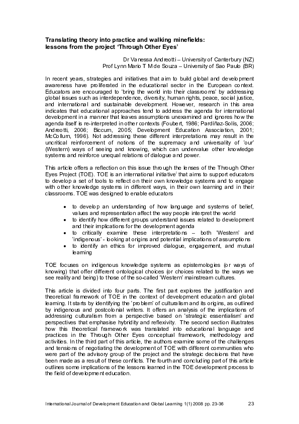 (PDF) Translating theory into practice and walking minefields: lessons from the project ‘Through ...