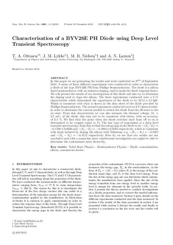 (PDF) Characterisation of a BYV26E PH Diode using Deep Level Transient ...