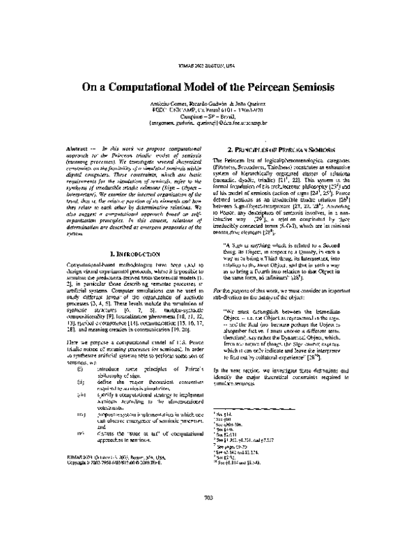 (PDF) On a Computational Model of the Peircean Semiosis