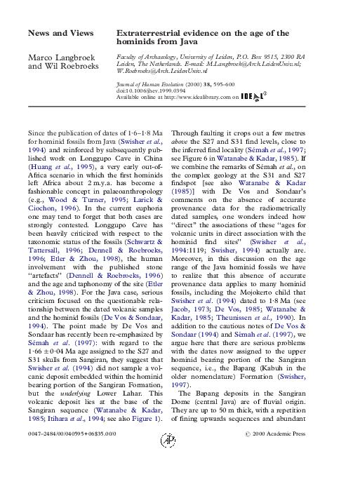 (PDF) "Extraterrestrial" evidence on the age of the hominids from Java