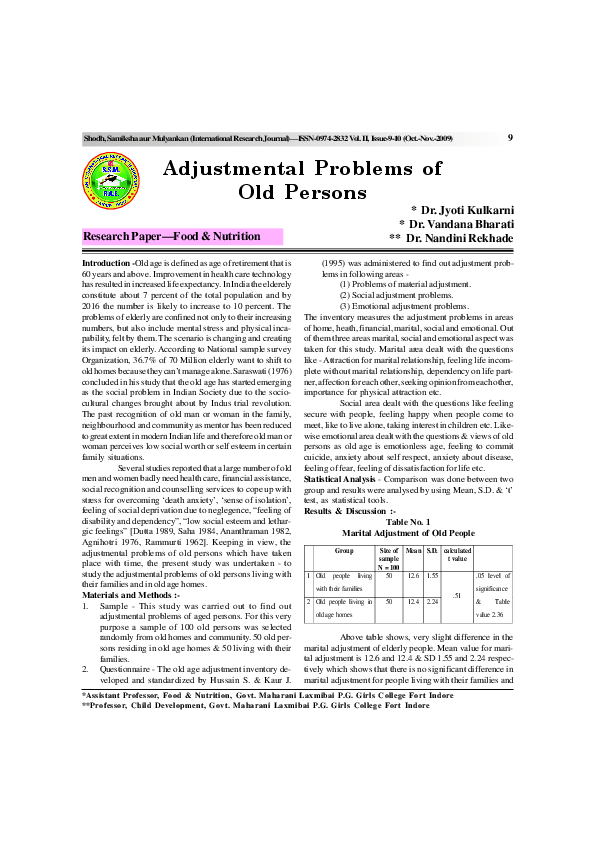 (PDF) Adjustmental Problems of Old Persons