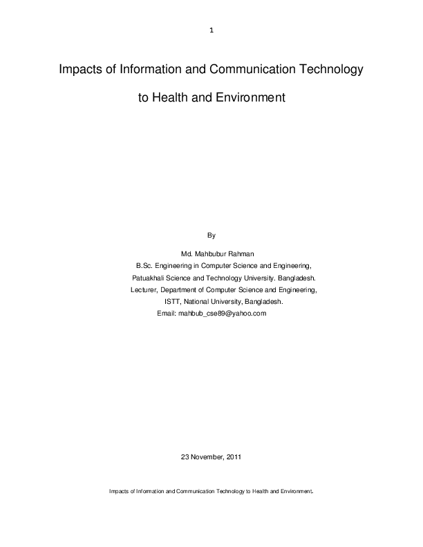 (PDF) Impacts of ICT to health and Environment