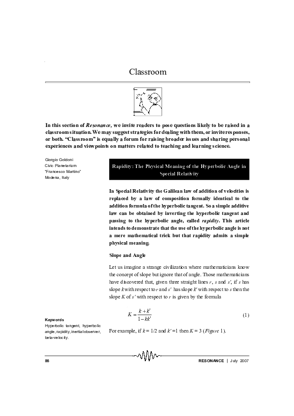 (PDF) Rapidity: The Physical Meaning of the Hyperbolic Angle In Special ...