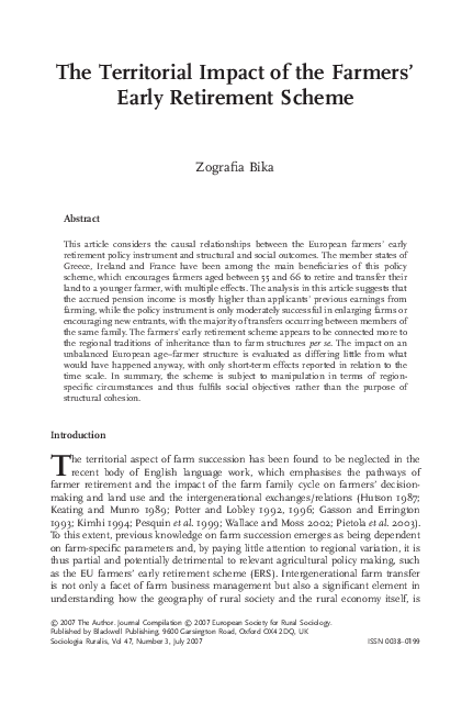 (PDF) The Territorial Impact of the Farmers' Early Retirement Scheme