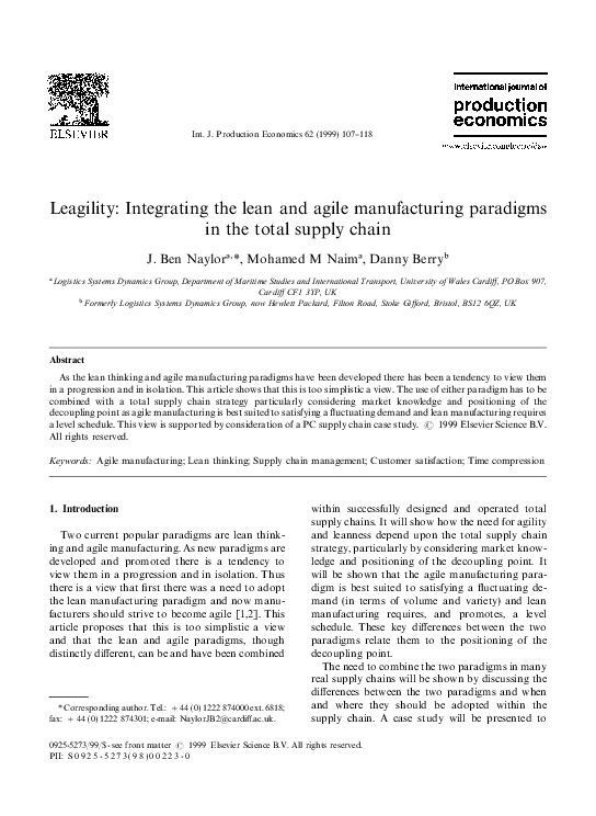 (PDF) Leagility: integrating the lean and agile manufacturing paradigms ...