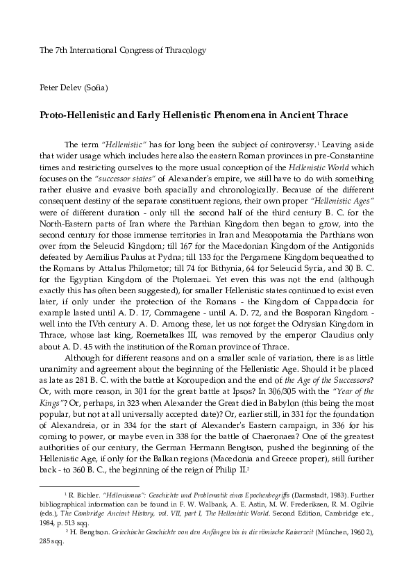 (PDF) Peter Delev. Proto-Hellenistic and Early Hellenistic Phenomena in ...