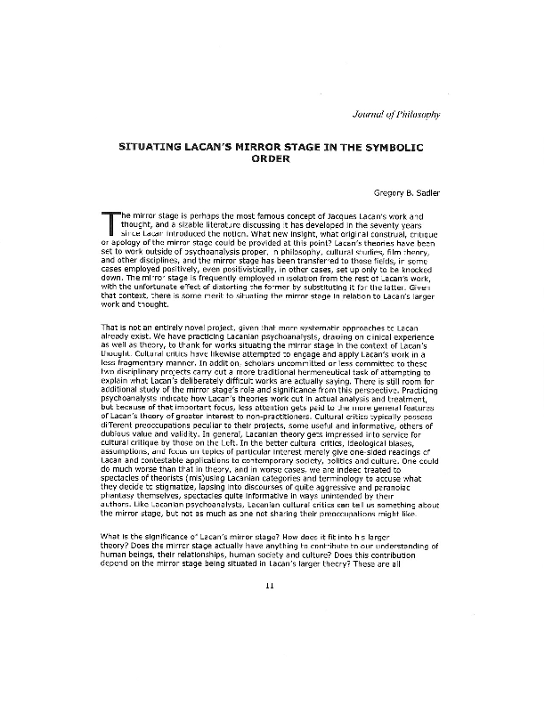 (PDF) Situating Lacan's Mirror Stage in the Symbolic Order