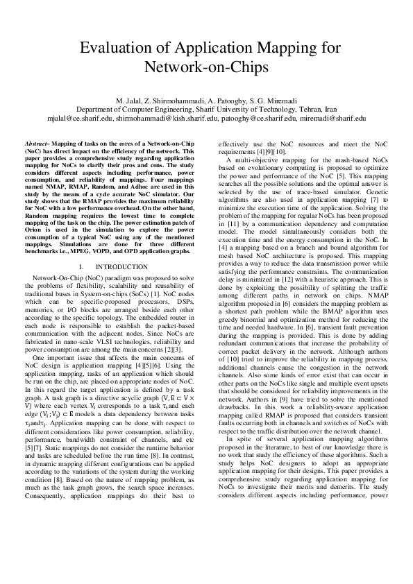 (PDF) Evaluation of Application Mapping for Network-on-Chips