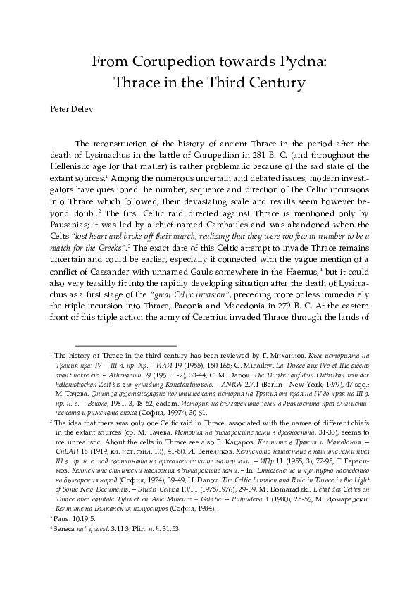 (PDF) Peter Delev. From Corupedion towards Pydna: Thrace in the Third ...