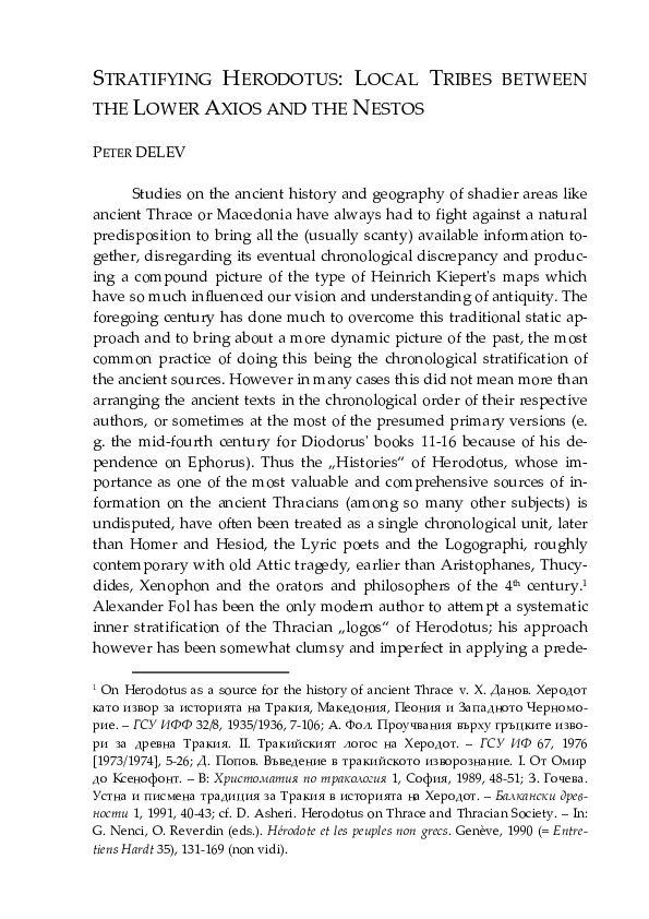 (PDF) Peter Delev. Stratifying Herodotus: Local Tribes between the ...