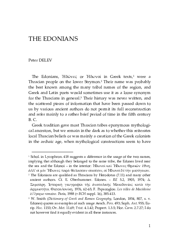 (PDF) Peter Delev. The Edonians. Thracia 17 (In honorem annorum LX ...