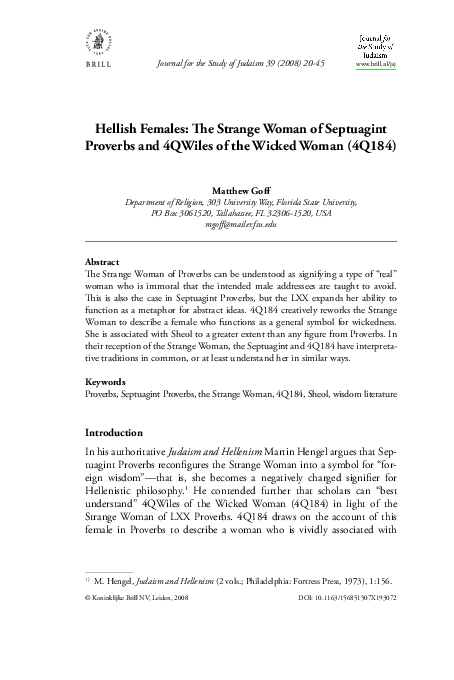 (PDF) Hellish Females: The Strange Woman of Septuagint Proverbs and ...