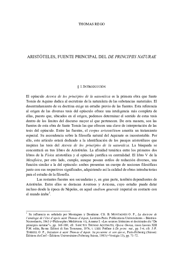 (PDF) Aristóteles, fuente principal del De Principiis Naturae | Thomas ...