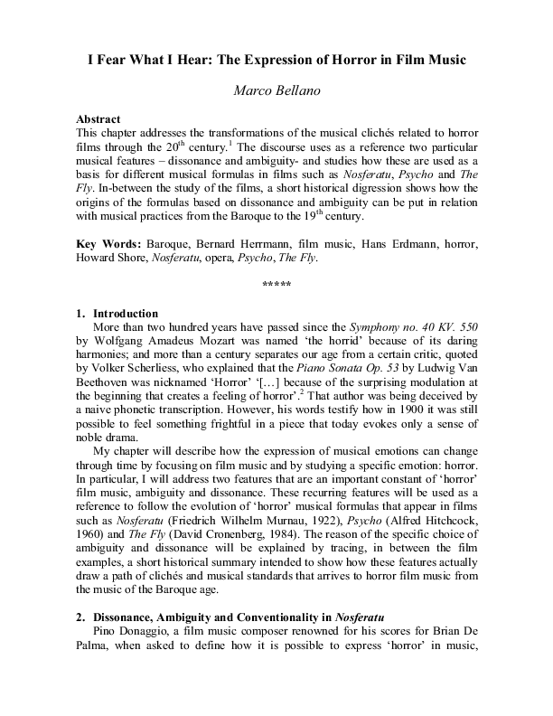 (PDF) I Fear What I Hear: The Expression of Horror in Film Music