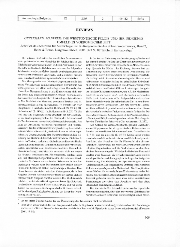 (PDF) Oppermann, Manfred: Die Westpontische Poleis und ihr indigenes ...