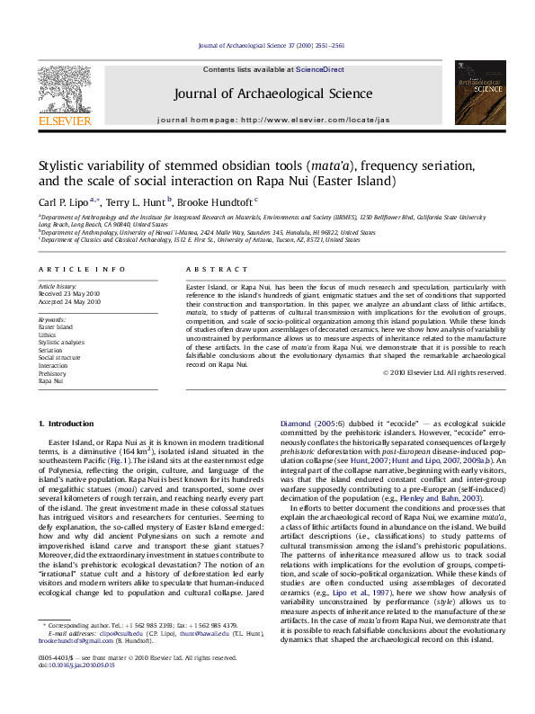 (PDF) Stylistic variability of stemmed obsidian tools (mata’a ...