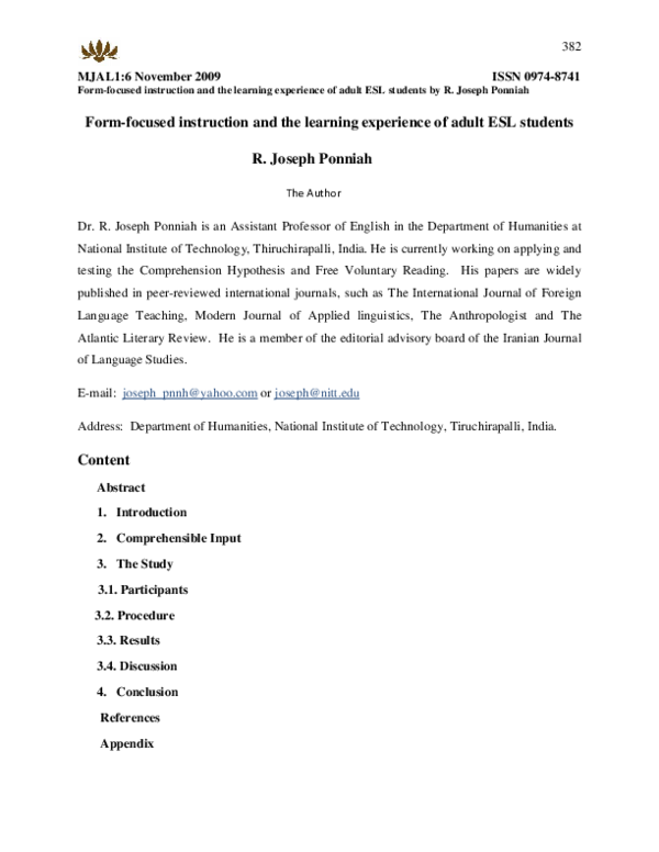 (PDF) Form-focused instruction and the learning experience of adult ESL ...