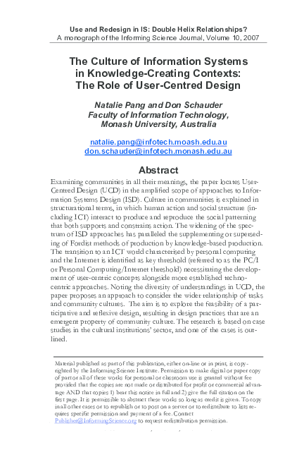 (PDF) The Culture of Information Systems In Knowledge-Creating Contexts: The Role of User ...