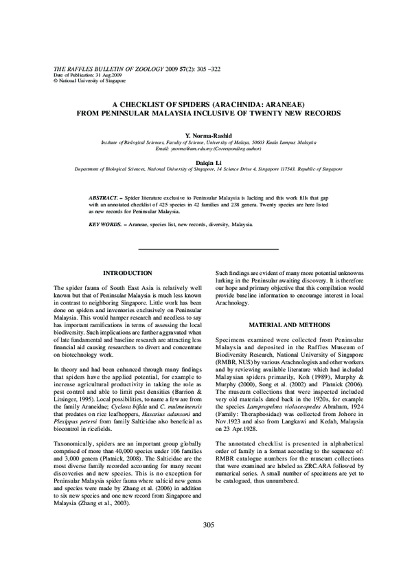 (PDF) Norma-Rashid, Y., N.A. Rahman and D. Li, 2009. Mangrove spiders ...