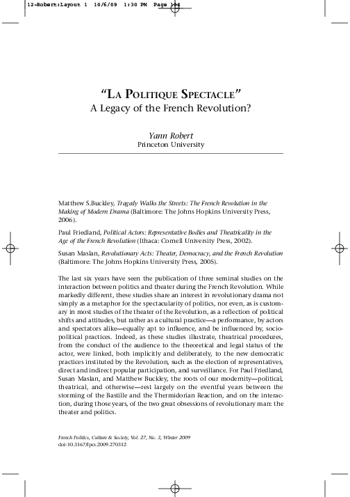 (PDF) " La Politique Spectacle": A Legacy of the French Revolution?