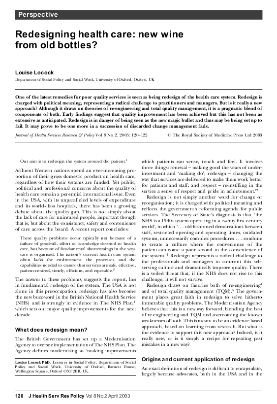 (PDF) Redesigning healthcare: new wine from old bottles?