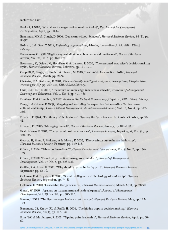 (PDF) Leading People and Organizations - reference list