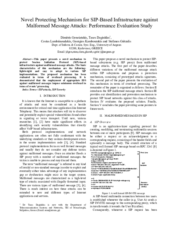 (PDF) Novel Protecting Mechanism for SIP-Based Infrastructure Against Malformed Message Attacks ...
