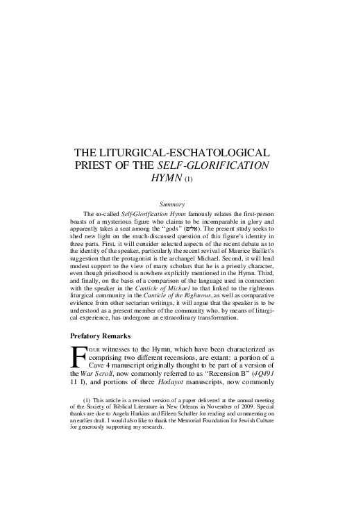 (PDF) The Liturgical-Eschatological Priest of the Self-Glorification Hymn