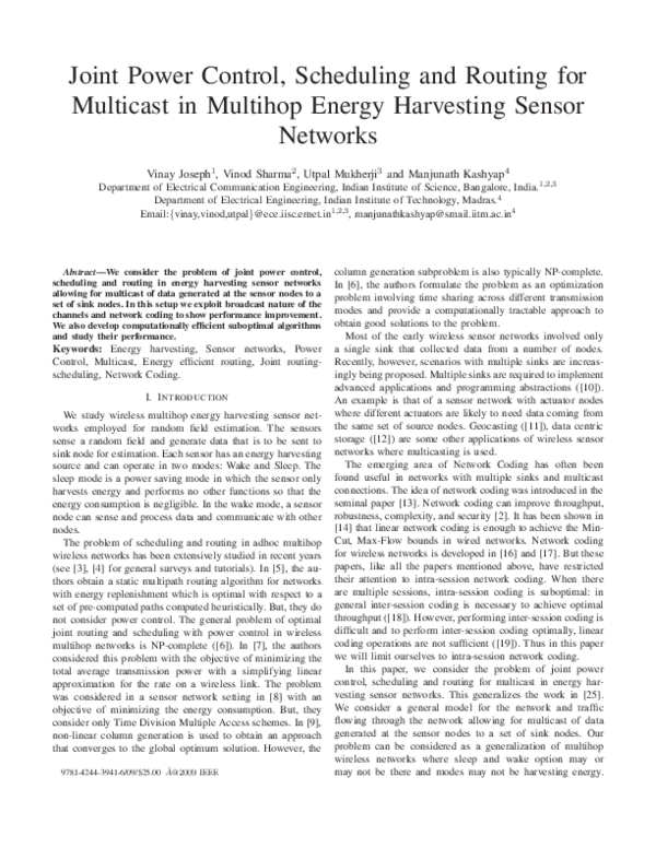 Pdf Joint Power Control Scheduling And Routing For Multicast In Multihop Energy Harvesting