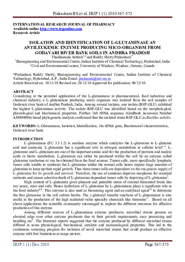 (PDF) Isolation And Identification Of L-Glutaminase An Antileukemic Enzyme Producing Mico ...