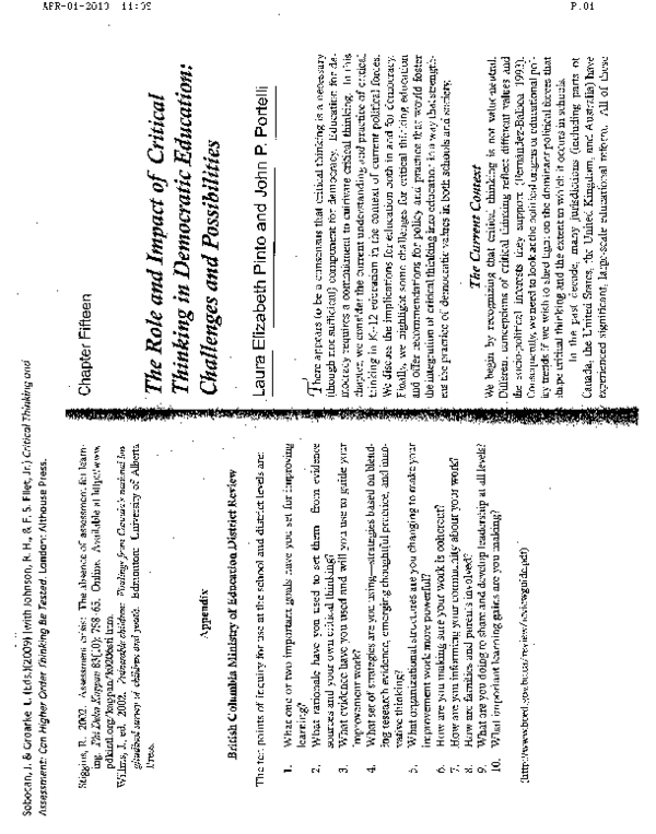 (PDF) The Role and Impact of Critical Thinking in Democratic Education ...