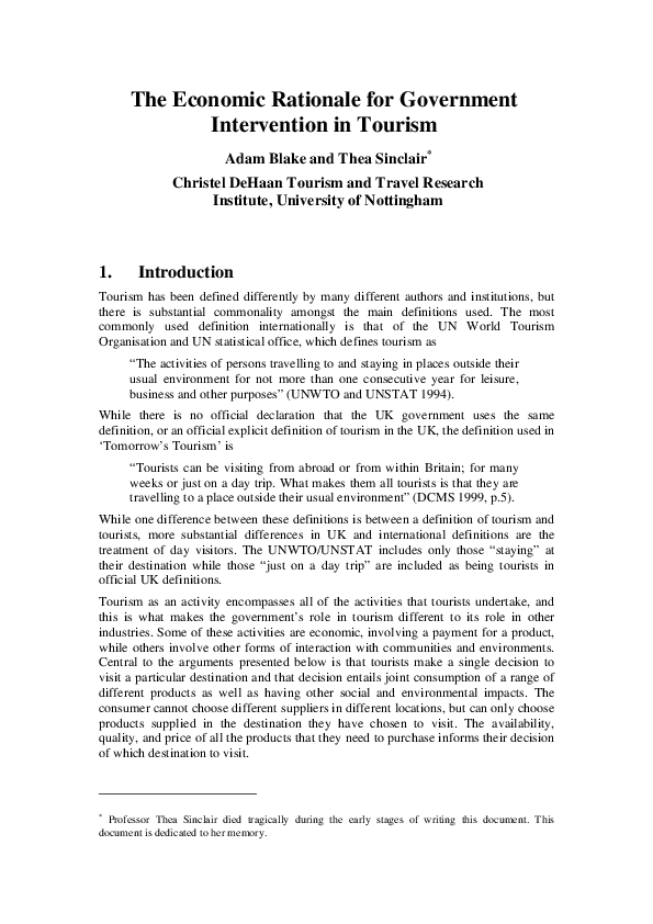 (PDF) The Economic Rationale for Government Intervention in Tourism