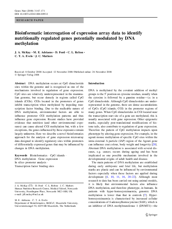 (PDF) Bioinformatic interrogation of expression array data to identify nutritionally regulated ...