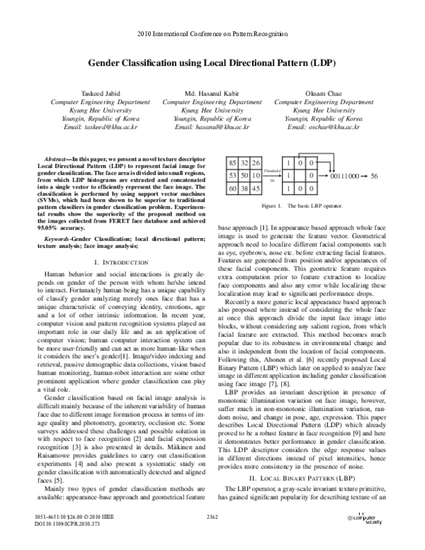 (PDF) Gender Classification using Local Directional Pattern (LDP)