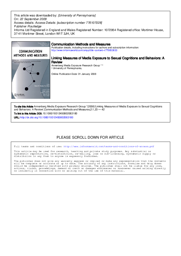 Pdf Linking Measures Of Media Exposure To Sexual Cognitions And