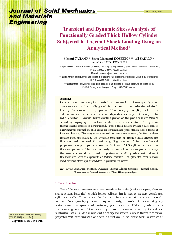 (PDF) Transient and Dynamic Stress Analysis of Functionally Graded Thick Hollow Cylinder ...