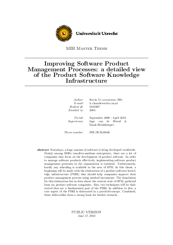 (PDF) Improving Software Product Management Processes: a detailed view of the Product Software ...