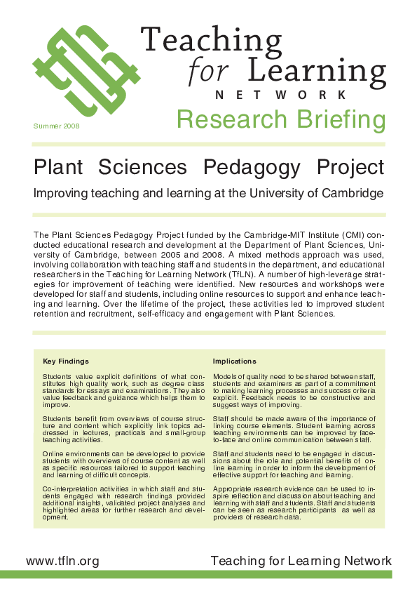 (PDF) The Plant Sciences Pedagogy Project: Improving teaching and ...