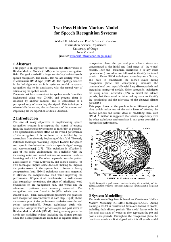 (PDF) Two Pass Hidden Markov Model for Speech Recognition Systems