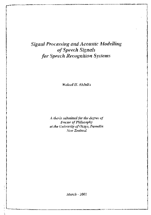 (PDF) Signal Processing and Acoustic Modelling of Speech Signals for Speech Recognition Systems