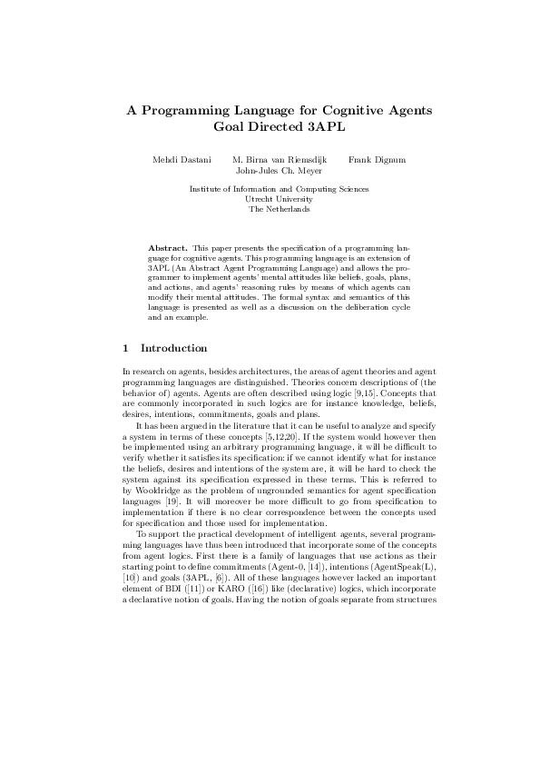 (PDF) A Programming Language for Cognitive Agents Goal Directed 3apl
