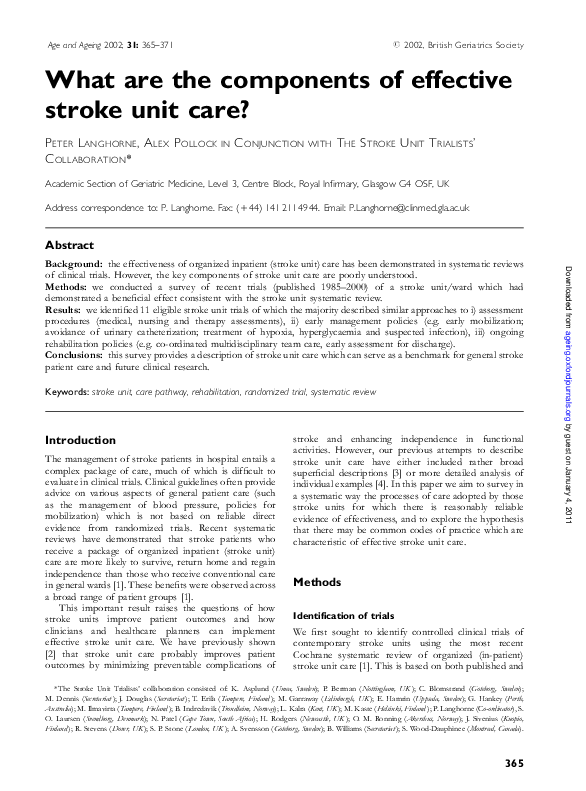 (PDF) What Are the Components of Effective Stroke Unit Care?