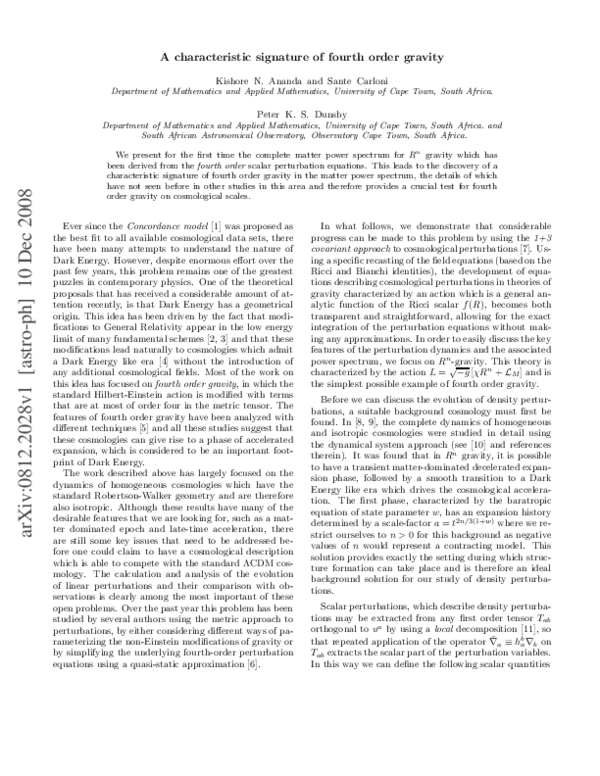 Pdf A Characteristic Signature Of Fourth Order Gravity
