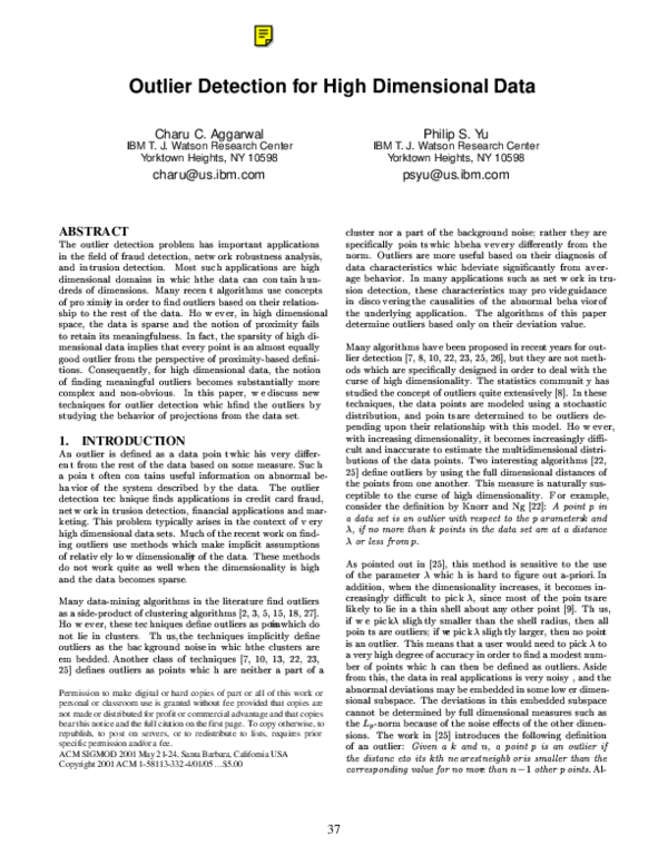 Pdf Outlier Detection For High Dimensional Data