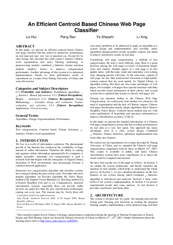 (PDF) An Efficient Centroid Based Chinese Web Page Classifier