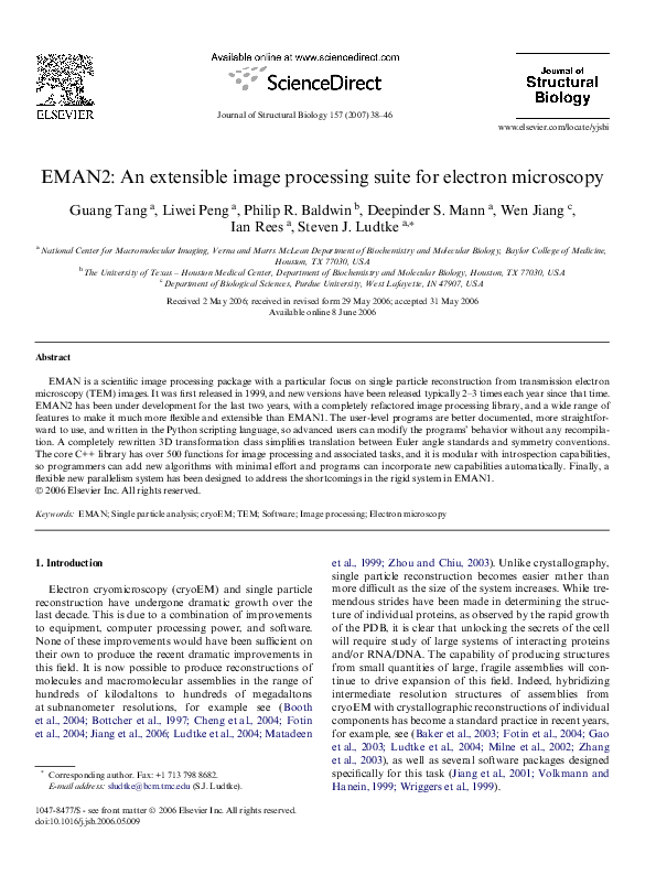 (PDF) EMAN2: An Extensible Image Processing Suite for Electron Microscopy